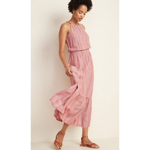 Old Navy | Dresses | Old Navy Maxi Dress Women Lg Red Striped Halter ...